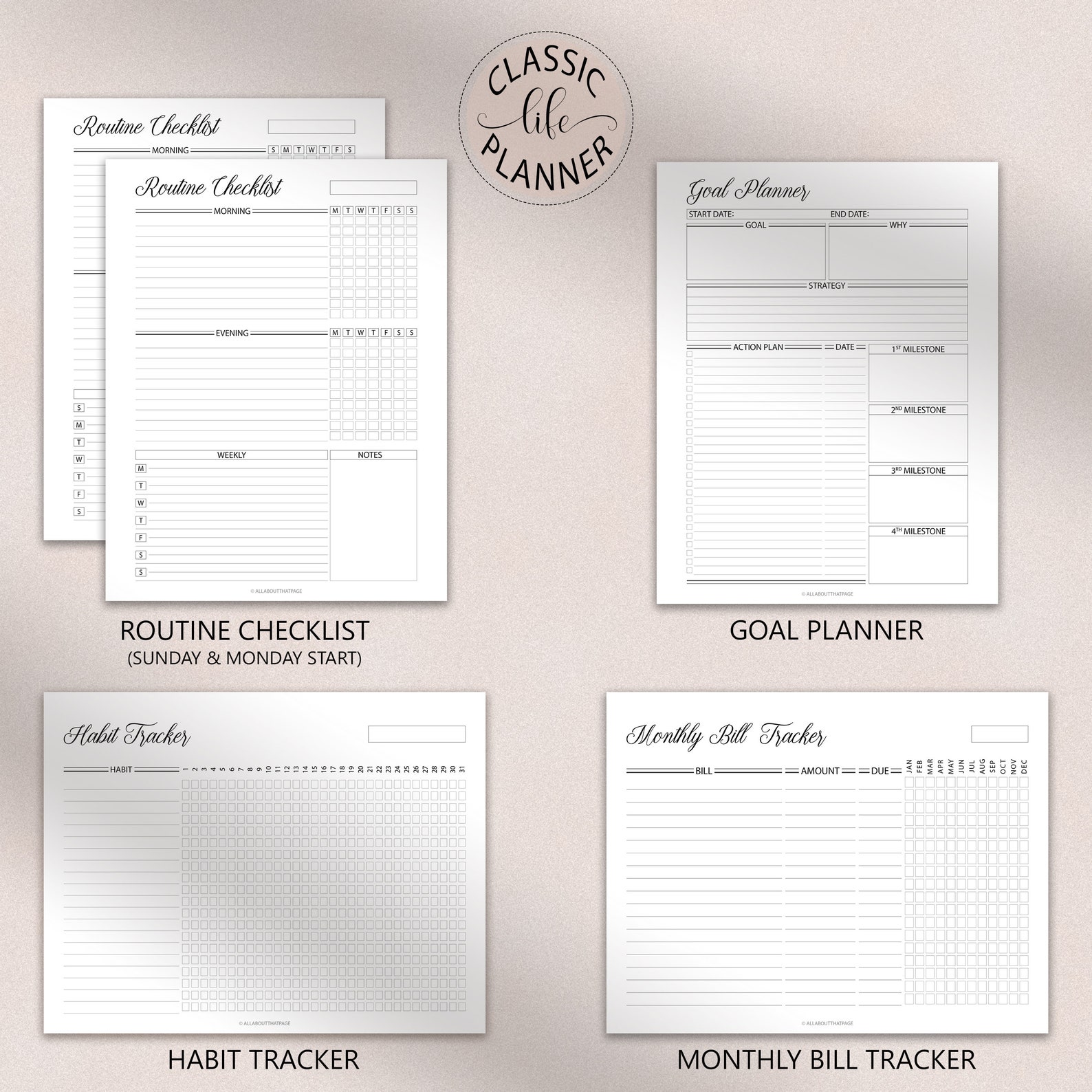 Planner Essentials Bundle Printable Digital | Monthly Weekly Daily ...