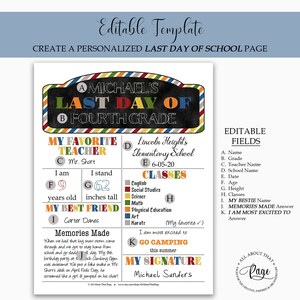 Editable School Memory Book Box Kit, Boys First Day of School, Last Day ...