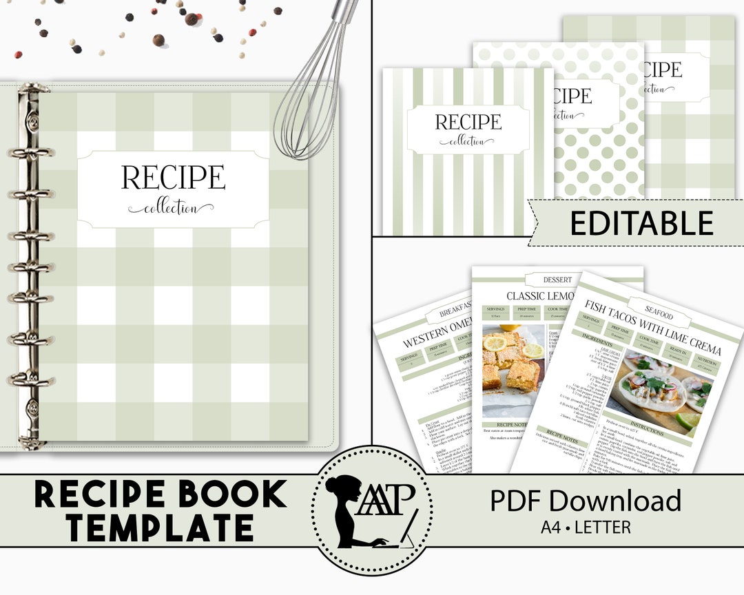 EDITABLE Recipe Book Template, Personalized Cookbook Printable, Family ...