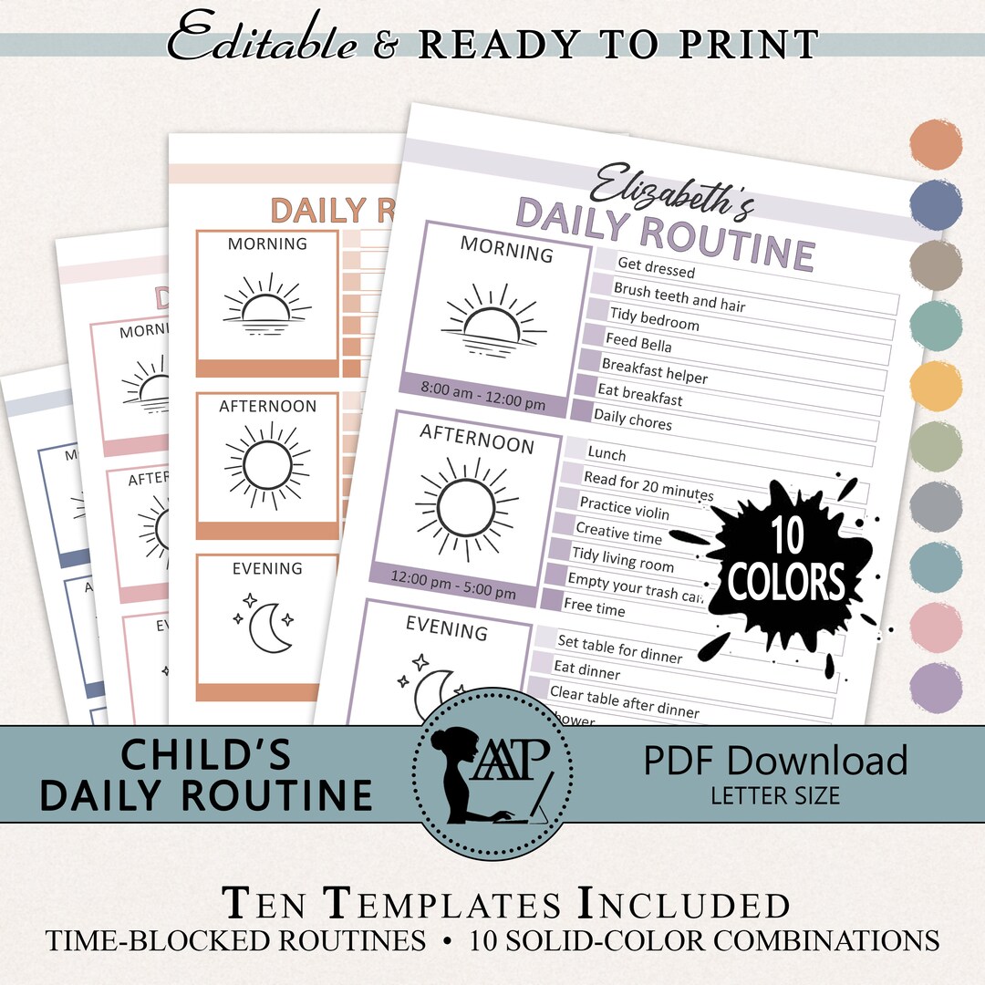 Editable Daily Schedule for Kids Printable Bundle Weekly Chore Chart ...