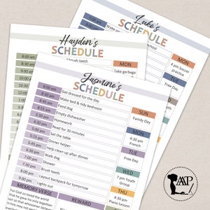 Editable Daily Schedule for Kids Printable Bundle | Weekly Chore Chart ...