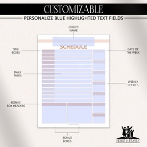 Editable Daily Schedule for Kids Printable Bundle Weekly Chore Chart ...