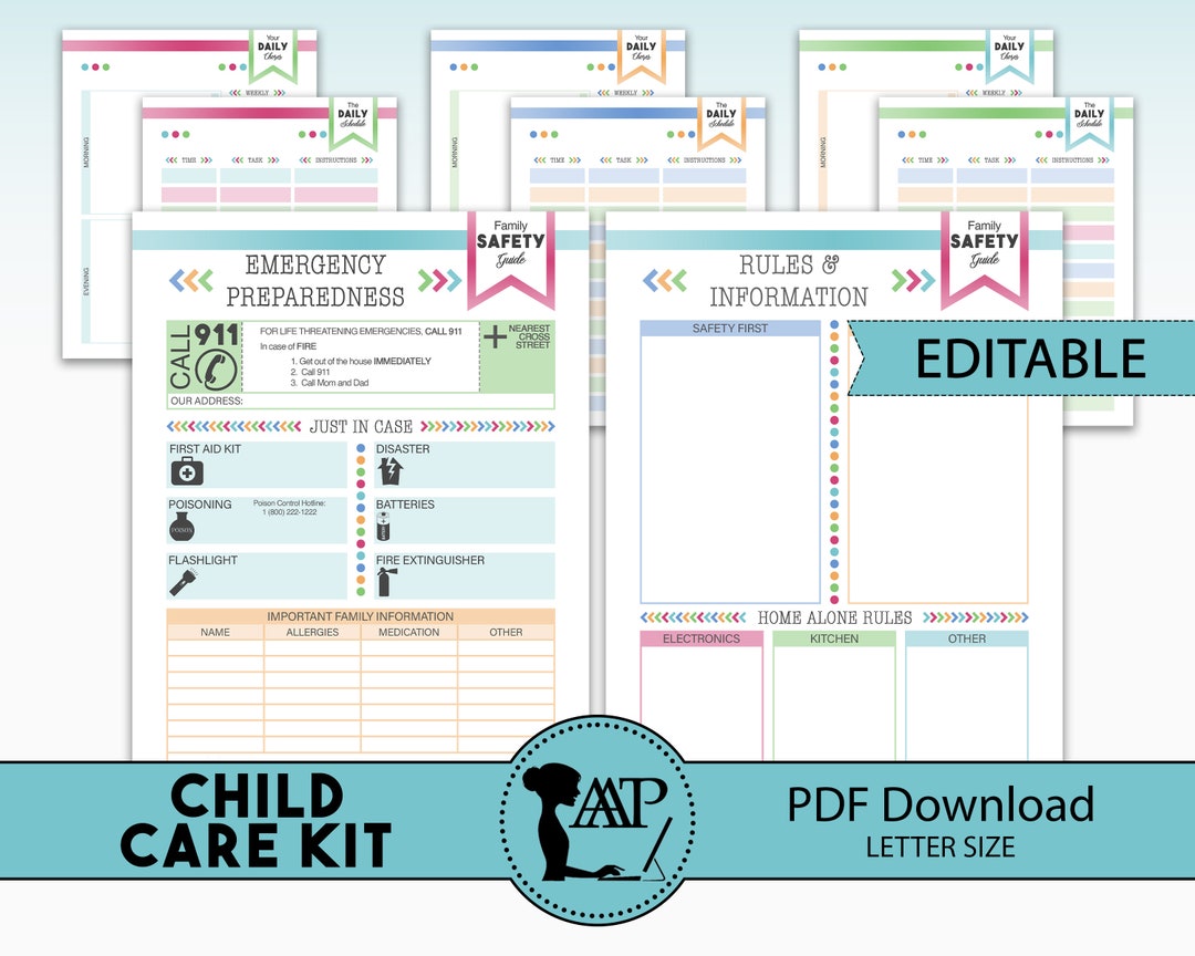 Child Care Kit, Babysitter Nanny Printable, Family Emergency Planner ...