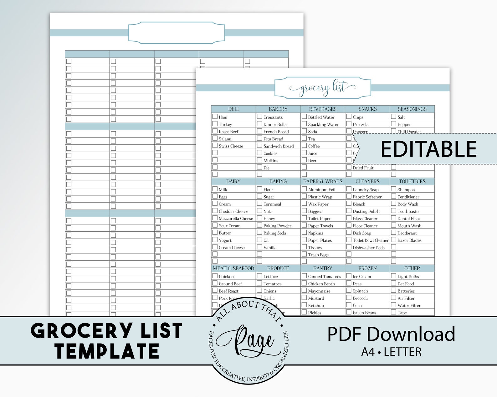 Editable Grocery List Template Shopping List Printable | Etsy
