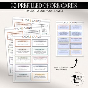 Editable Chore Cards for Kids Printable | Cleaning Tasks | Allowance ...