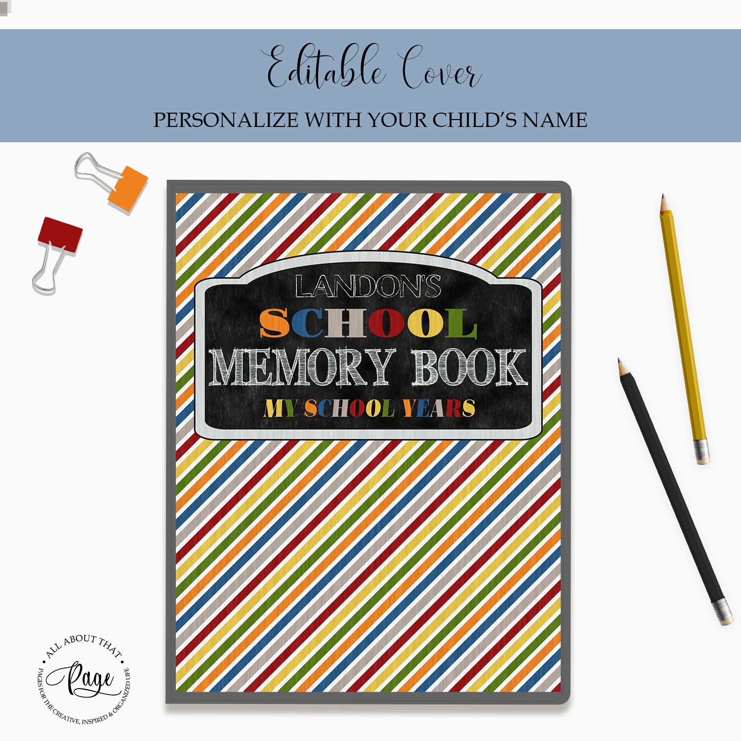 Editable School Memory Book Box Kit, Boys First Day of School, Last Day ...