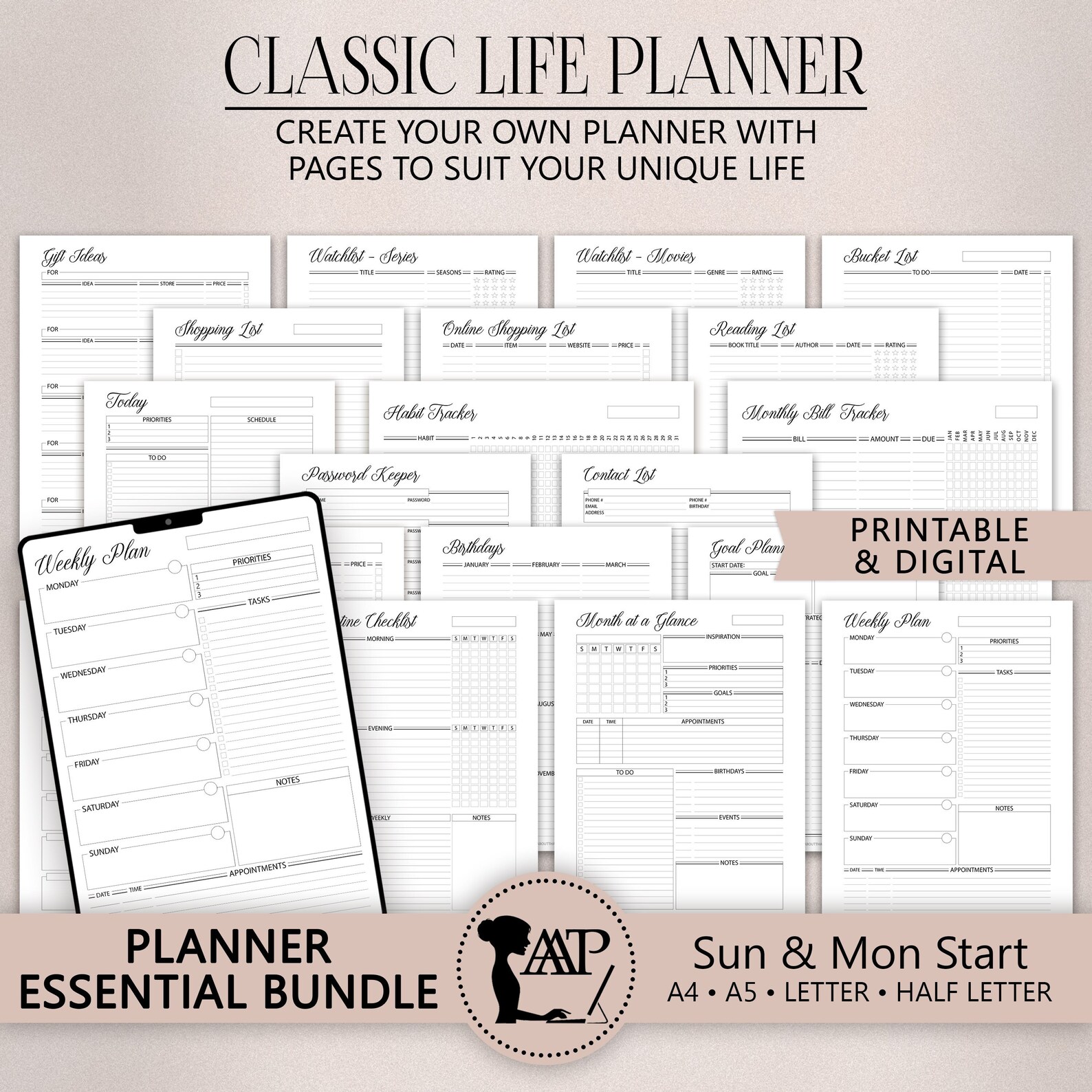 Planner Essentials Bundle Printable Digital Monthly Weekly - Etsy