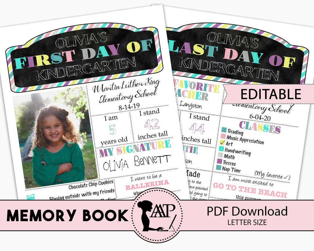 Editable School Memory Book Box Kit Girls First Day of - Etsy