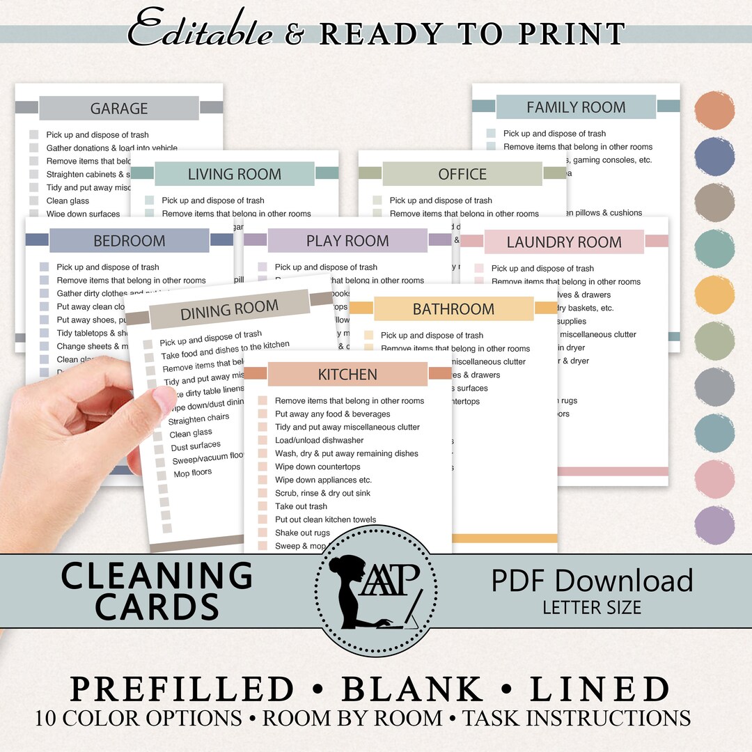 Editable Family Cleaning Cards Printable | Kids Instructions ...
