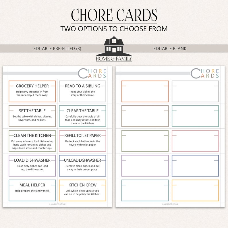 Editable Chore Cards for Kids Printable Cleaning Tasks - Etsy Canada