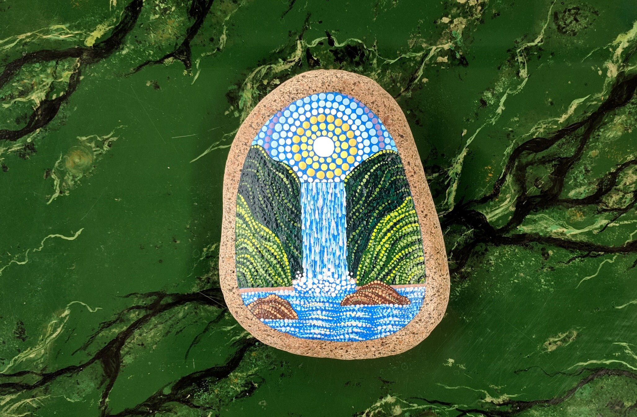 Waterfall Pointillism Dot Art Painted Rock Landscape | Etsy