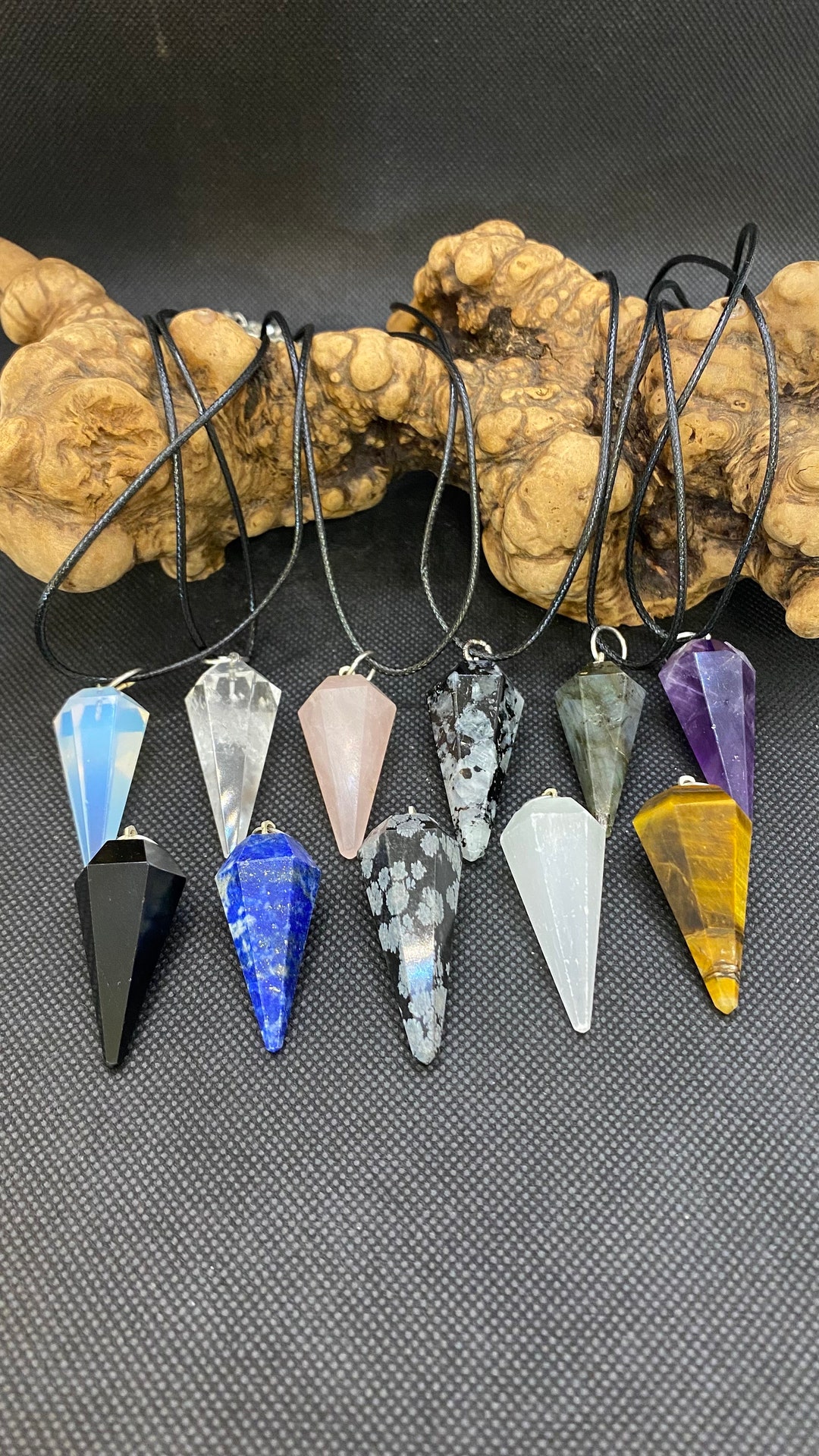 Pendulum Necklace/faceted Cone Pendulum/adjustable Black Cord, Healing ...