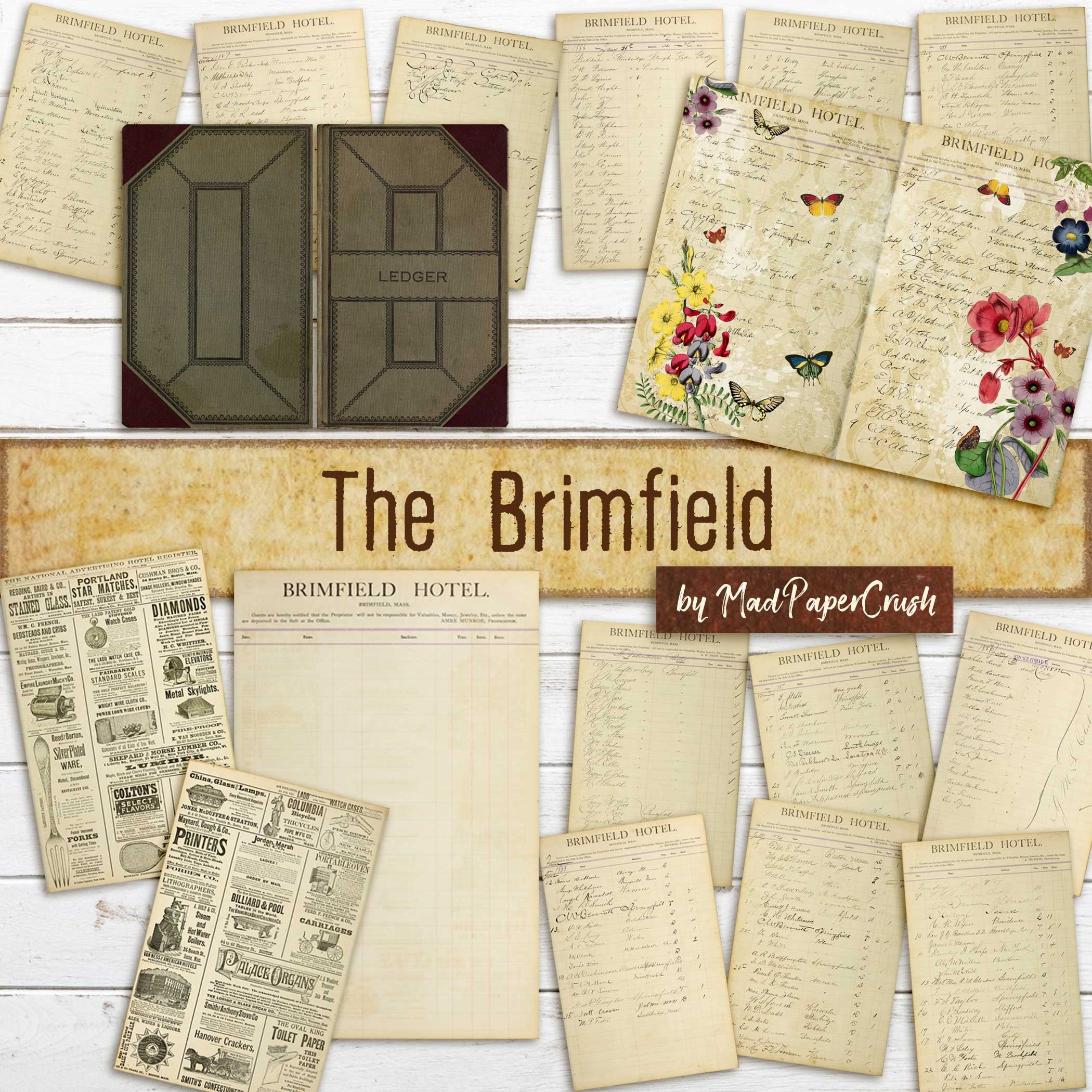 Vintage Ledger Pages | Digital Ledger | Hotel Register | Antique Ledger ...