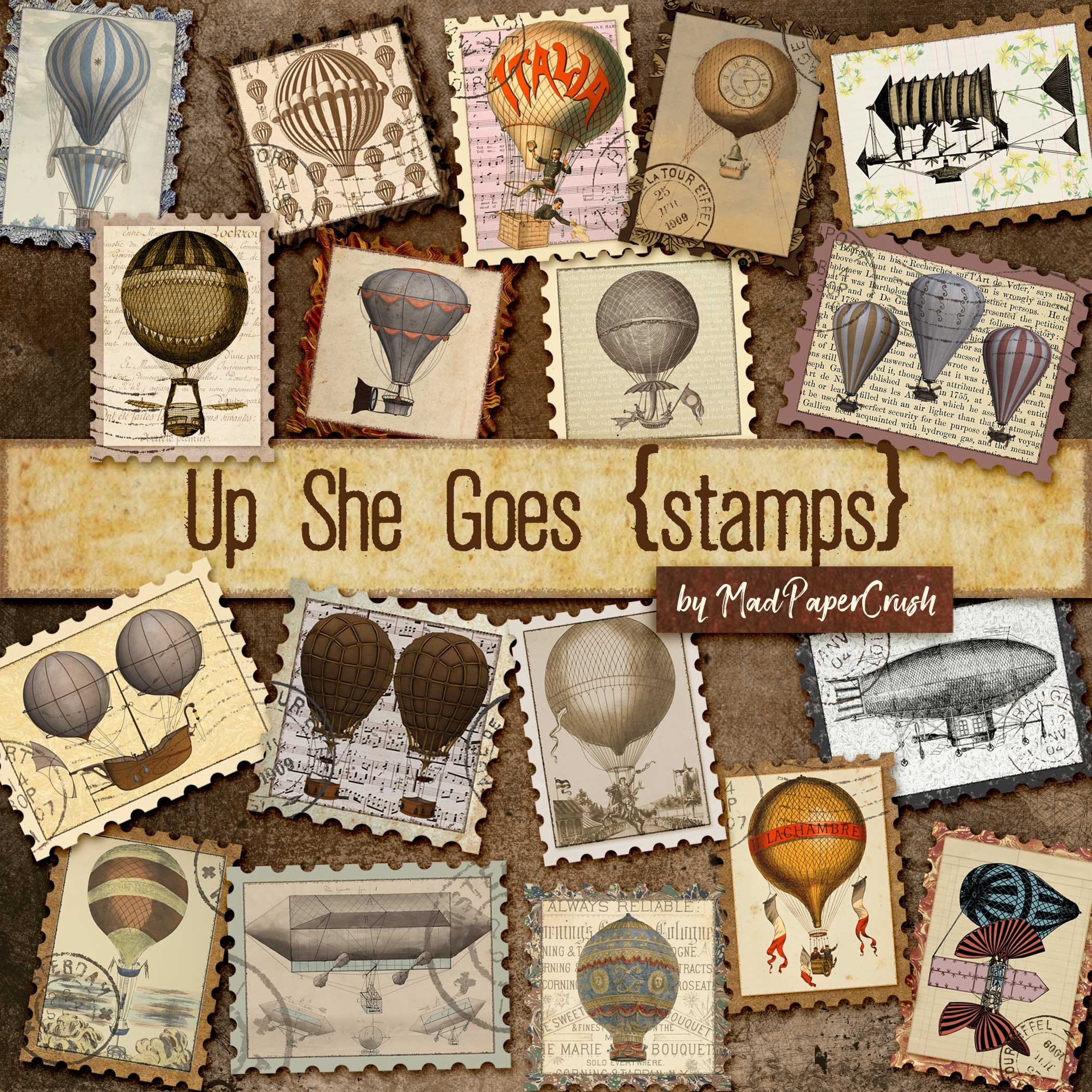 Steampunk Postage Stamps Airship Stamps Steampunk Ephemera Kit Digital ...