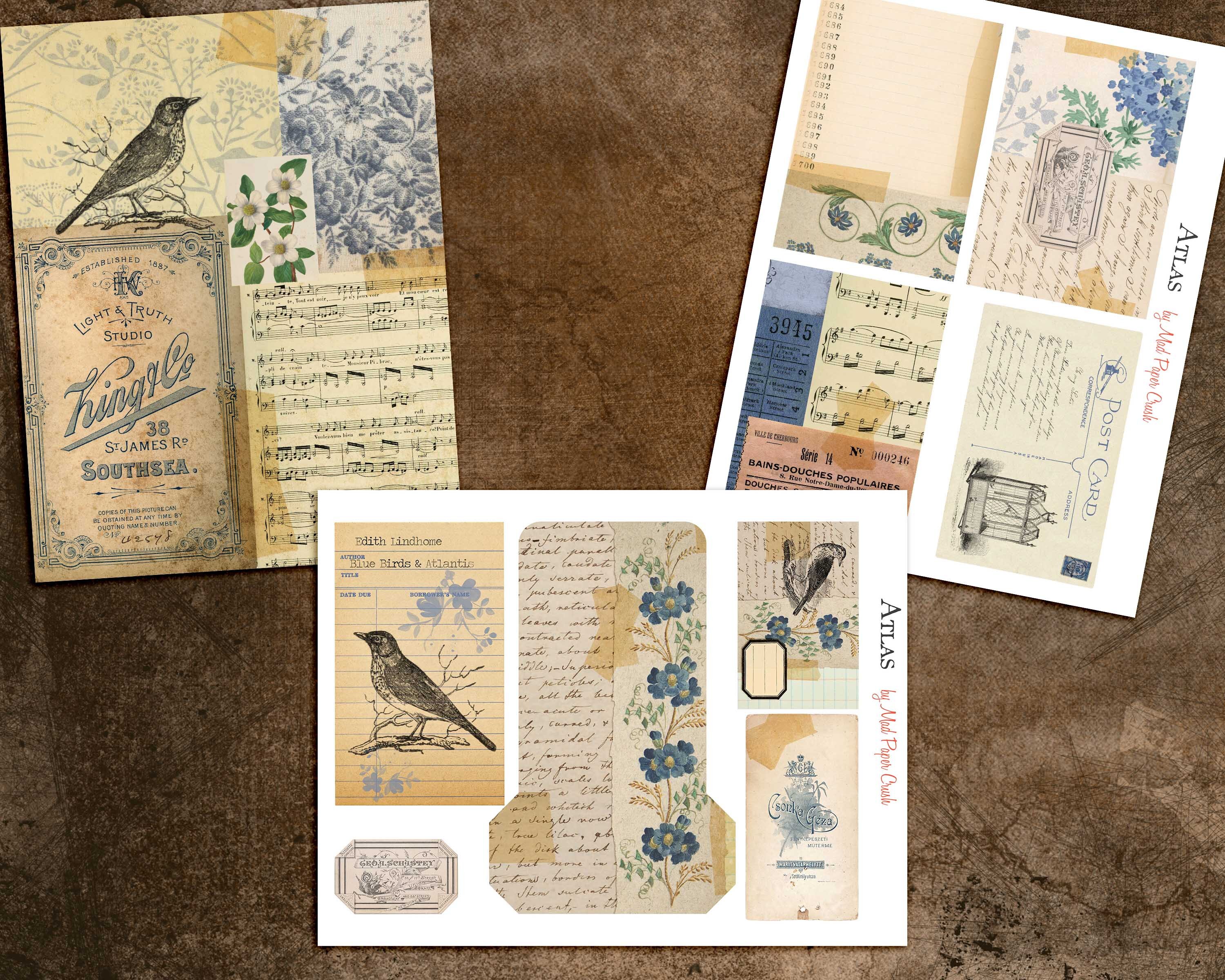 Vintage Bird Junk Journal Kit | Blue Ephemera, Collage Paper (digital ...