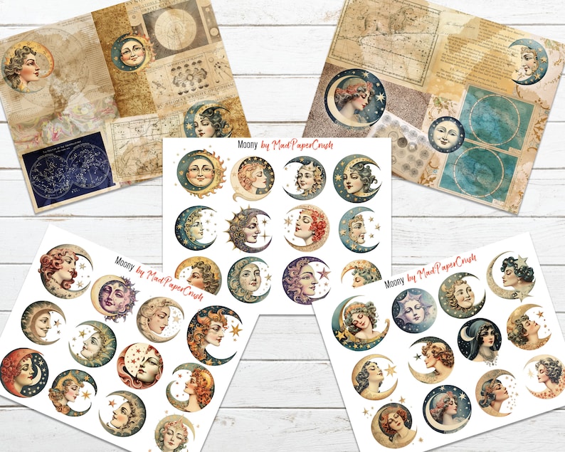 Celestial Moon Graphics Kit | Vintage Cabinet Cards (digital Download ...