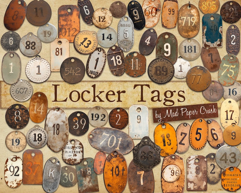 Old Metal Number Tags | Rusty Locker Tags | Printable Mixed Media Metal ...