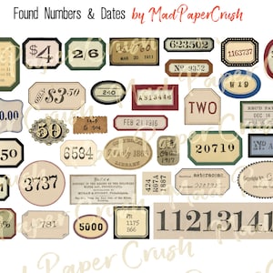 Vintage Numbers & Dates Ephemera | Printable Digital Labels (digital ...