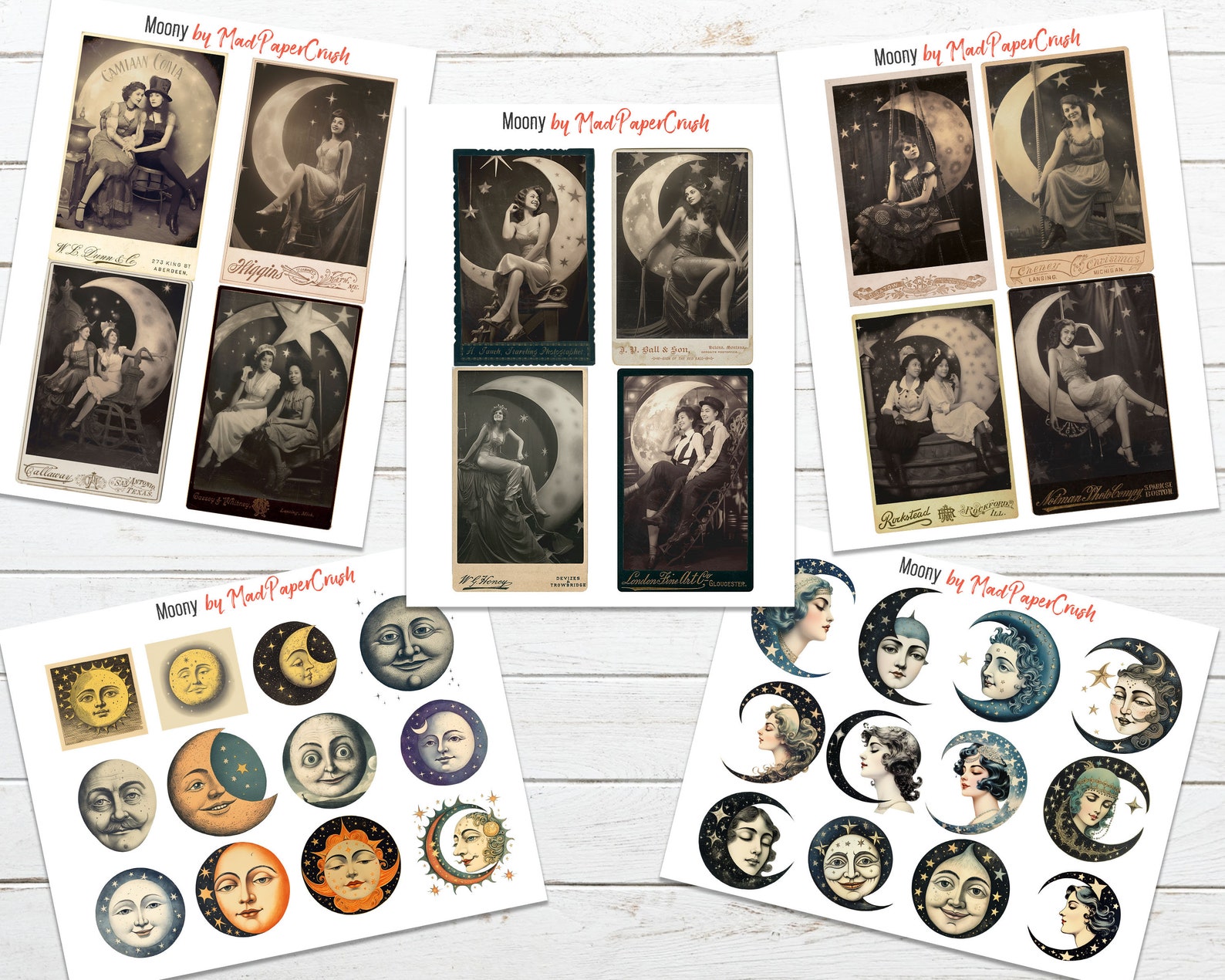 Celestial Moon Graphics Kit | Vintage Cabinet Cards (digital Download ...