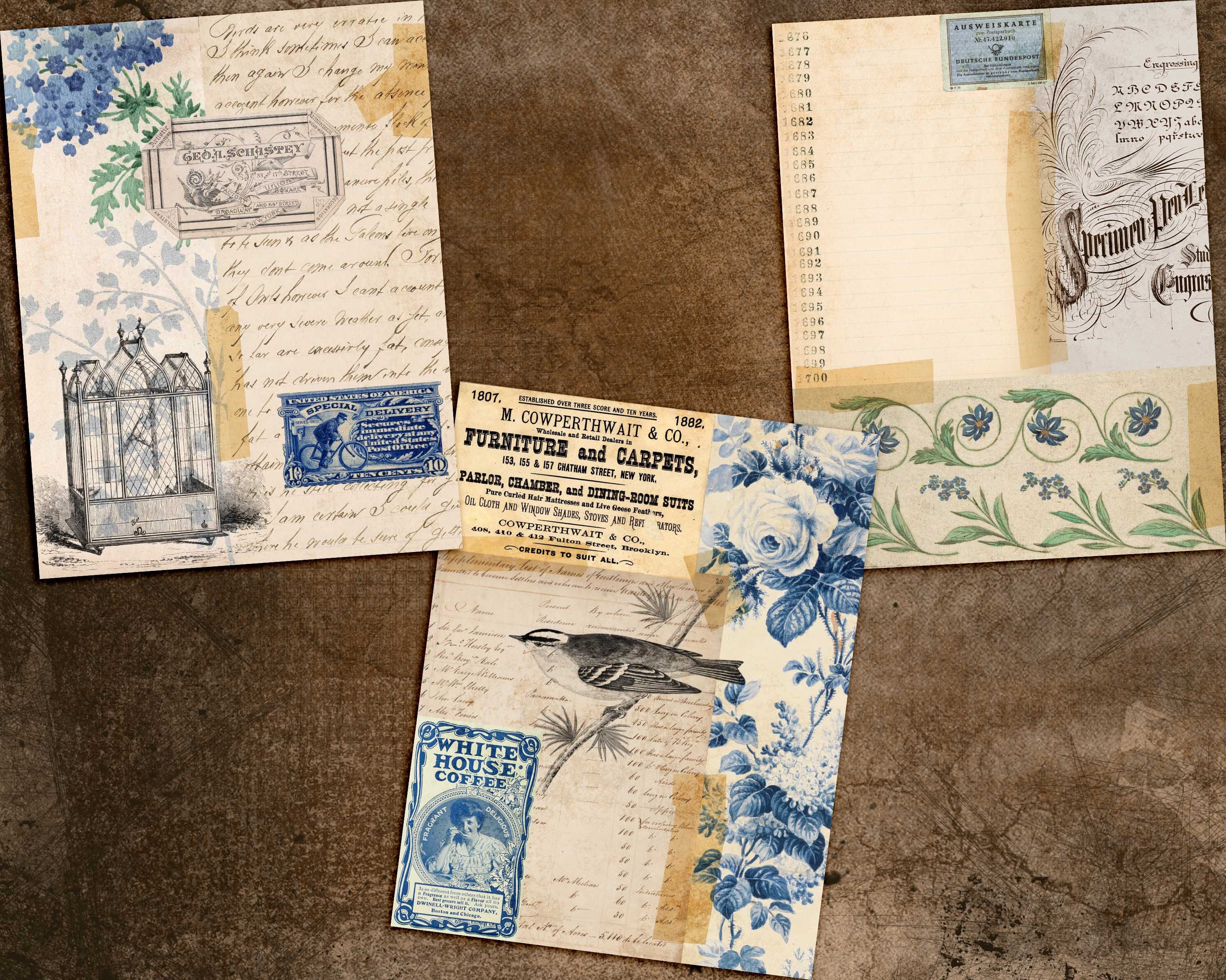 Vintage Bird Junk Journal Kit | Blue Ephemera, Collage Paper (digital ...