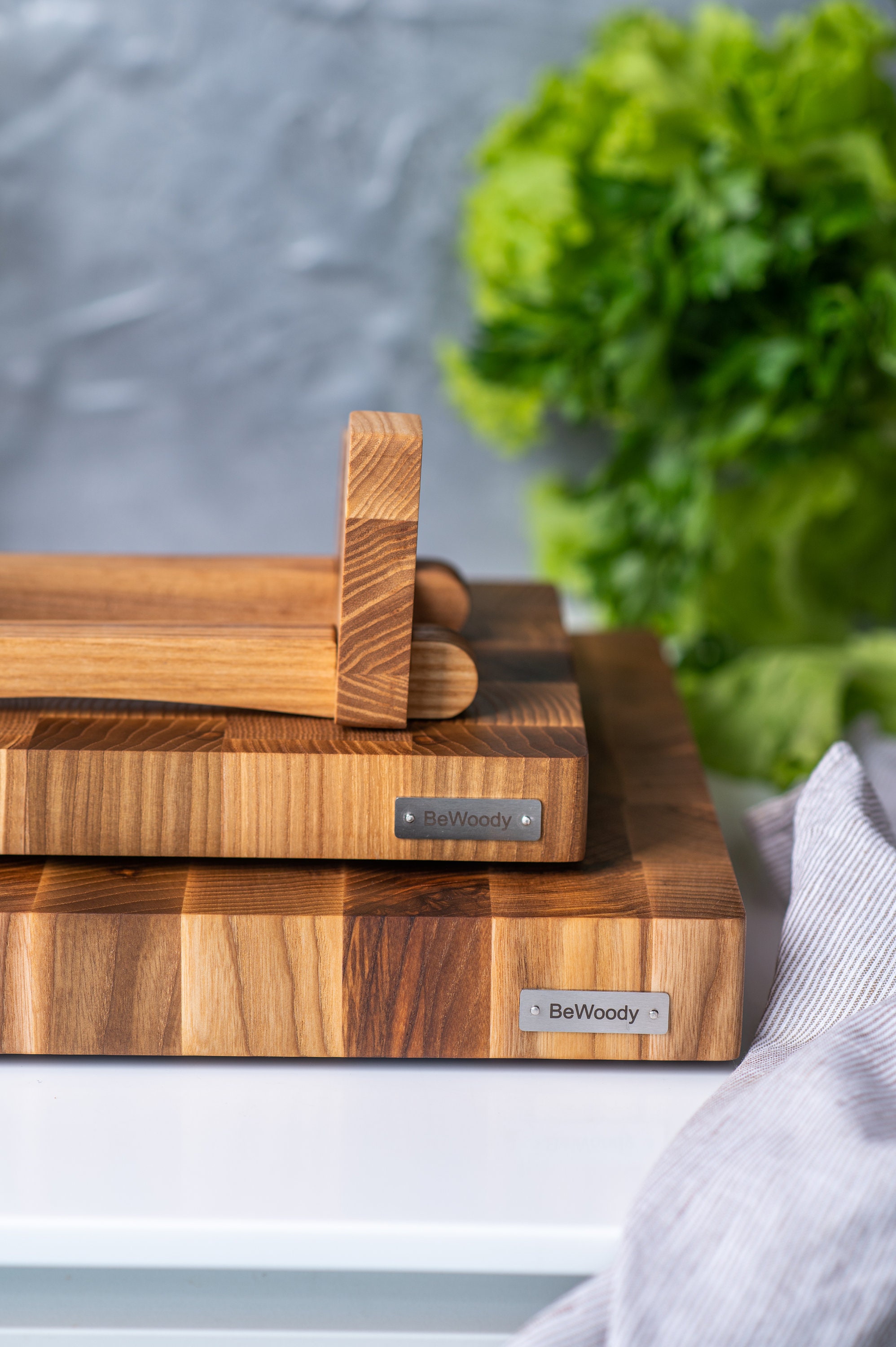End Grain Wood Cutting Board Set With Stand, Oak and Ash Chopping ...