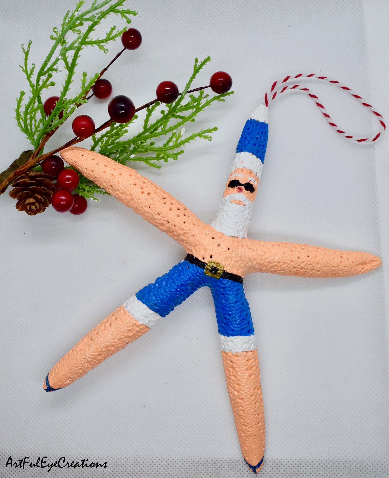 Ocean Blue Beach Santa Starfish. Coastal Christmas Ornament. Nautical ...