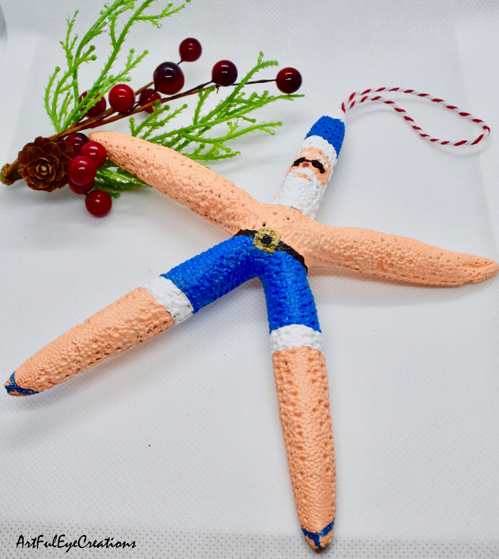 Ocean Blue Beach Santa Starfish. Coastal Christmas Ornament. Nautical ...