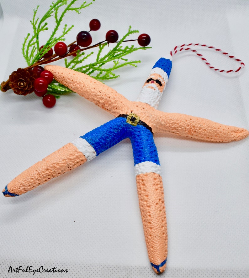 Ocean Blue Beach Santa Starfish. Coastal Christmas Ornament. Nautical ...