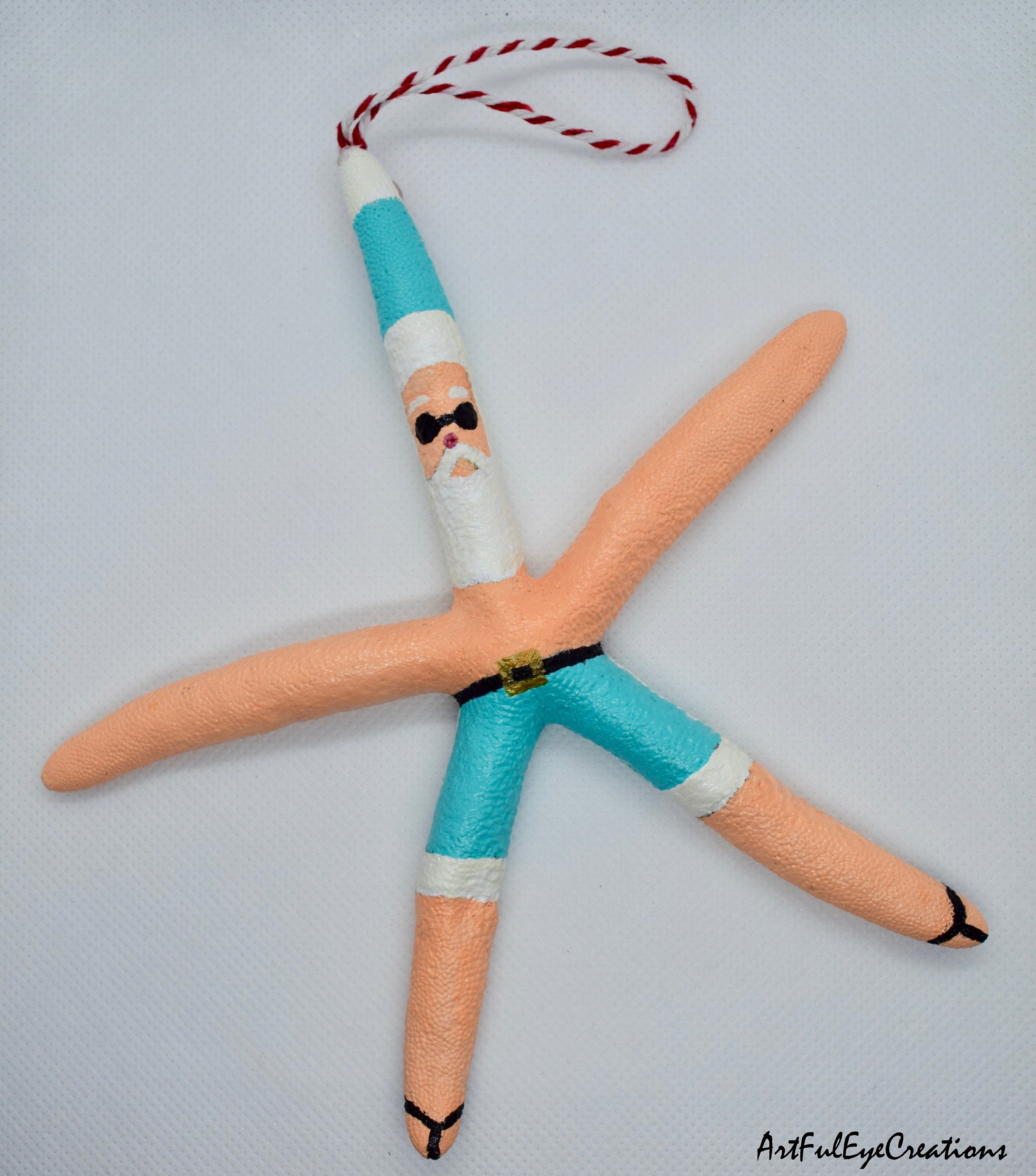 Aqua Blue Beach Santa Starfish. Coastal Christmas Ornament. Nautical ...