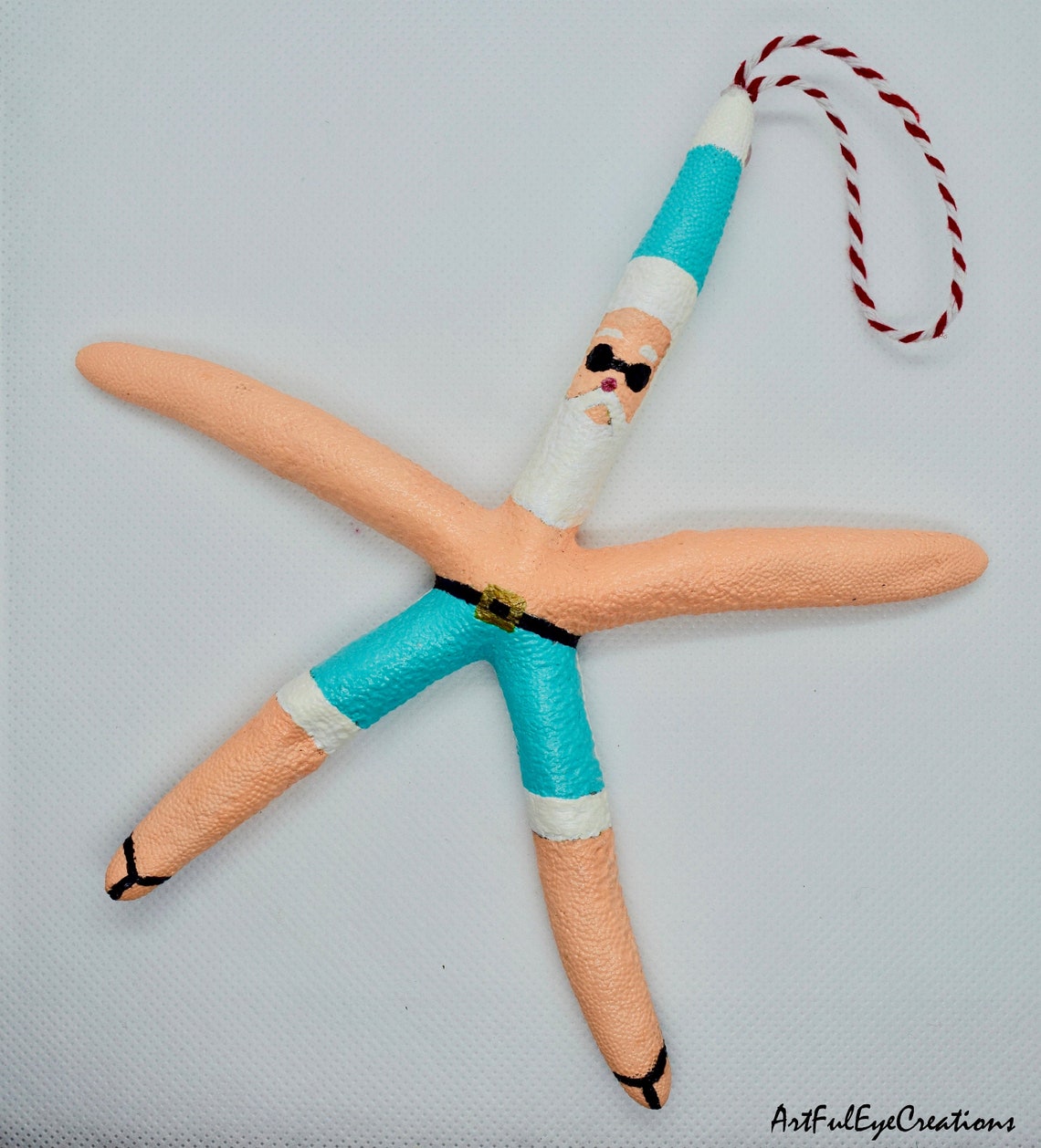 Aqua Blue Beach Santa Starfish. Coastal Christmas Ornament. Nautical ...
