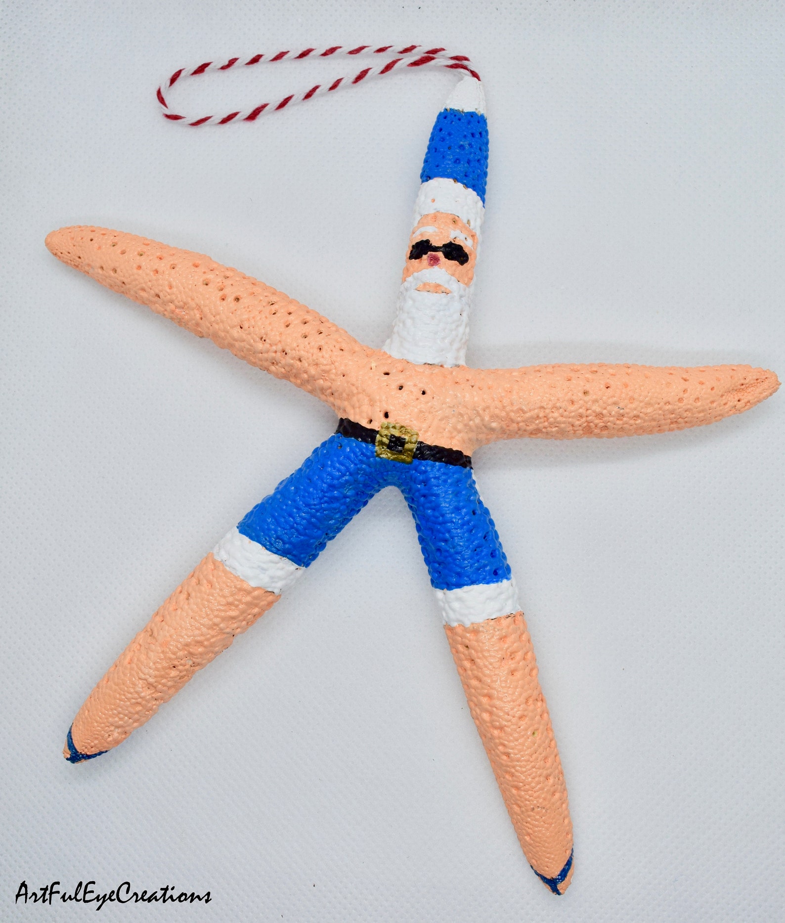 Ocean Blue Beach Santa Starfish. Coastal Christmas Ornament. Nautical ...