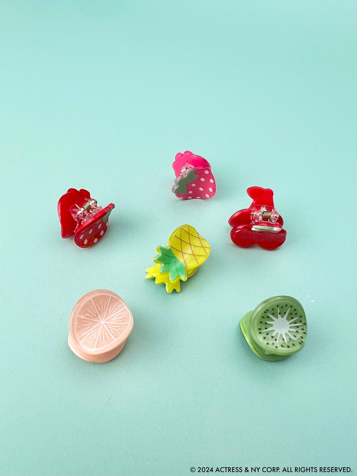 SET Mini Fruit Acetate Hair Clip, Cherry Pineapple Strawberry Kiwi Claw ...
