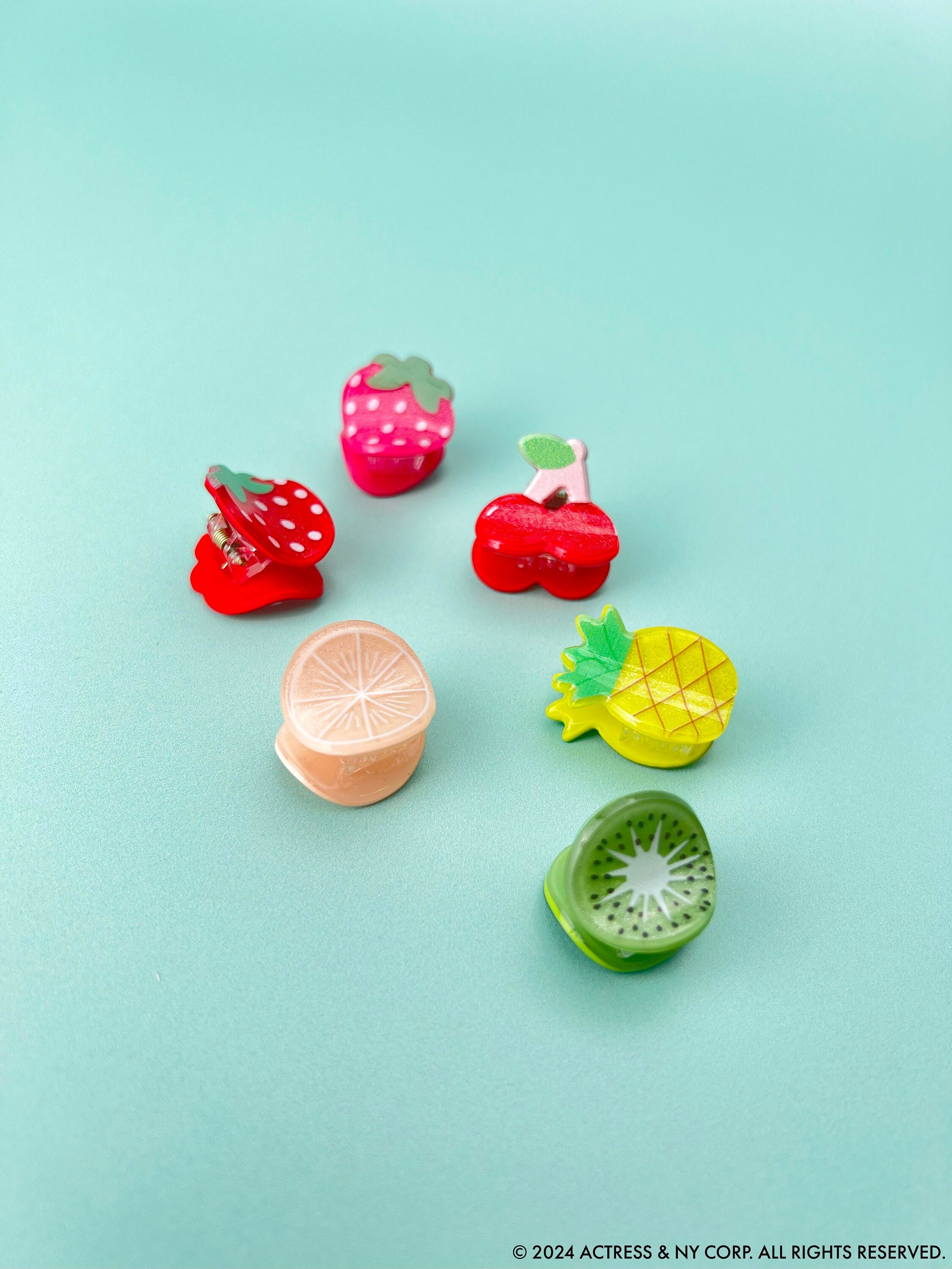 SET Mini Fruit Acetate Hair Clip, Cherry Pineapple Strawberry Kiwi Claw ...