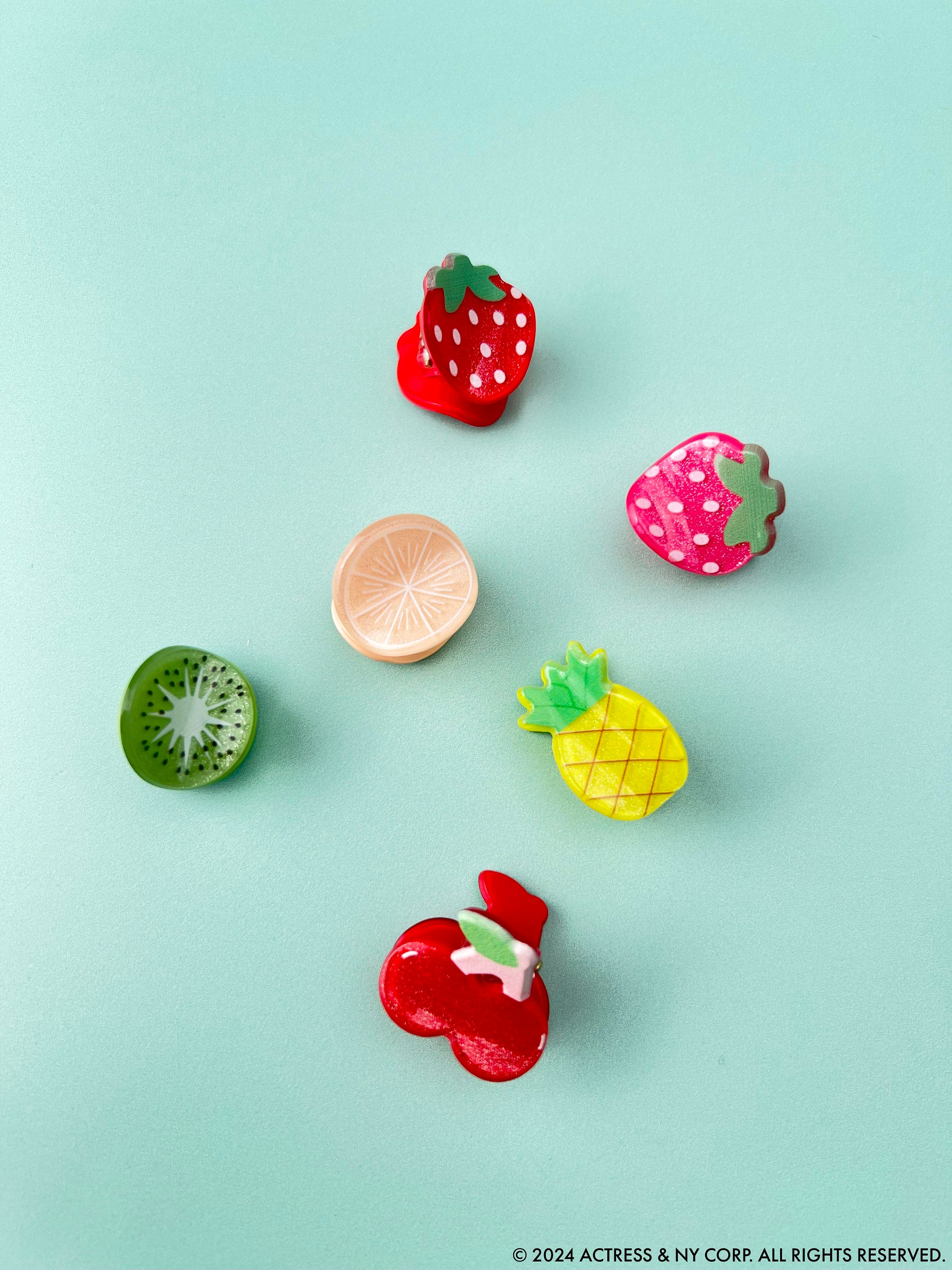 SET Mini Fruit Acetate Hair Clip, Cherry Pineapple Strawberry Kiwi Claw ...