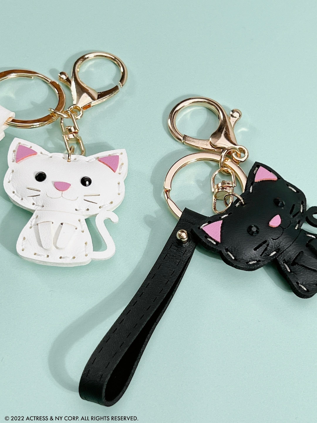 Cat Handmade Keychain, Black Cat Leather Bag Charm, White Kitty Handbag ...