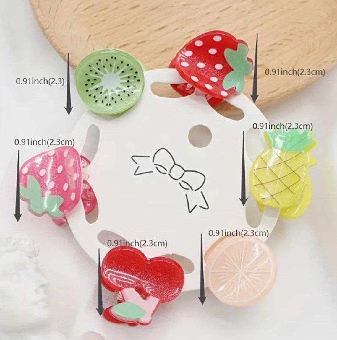 SET Mini Fruit Acetate Hair Clip, Cherry Pineapple Strawberry Kiwi Claw ...