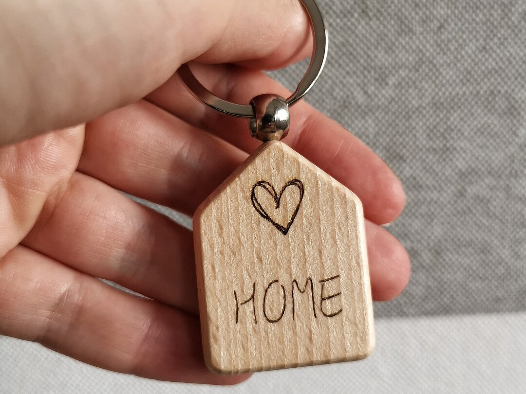 Wooden Keychain - Engraved House Shape - Gift - Etsy