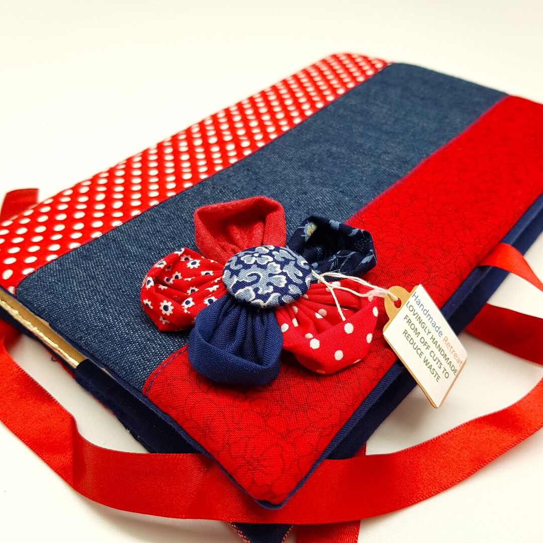 Notebook Journal Diary Memo Book Cover With Quilted Stripes & Kanzashi ...