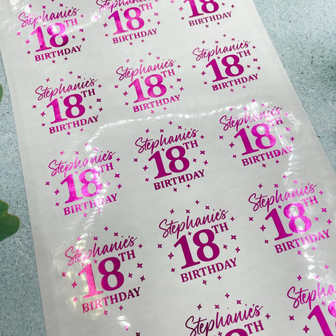 18th Birthday Stickers, Personalised Foiled 18th, Birthday Stickers ...