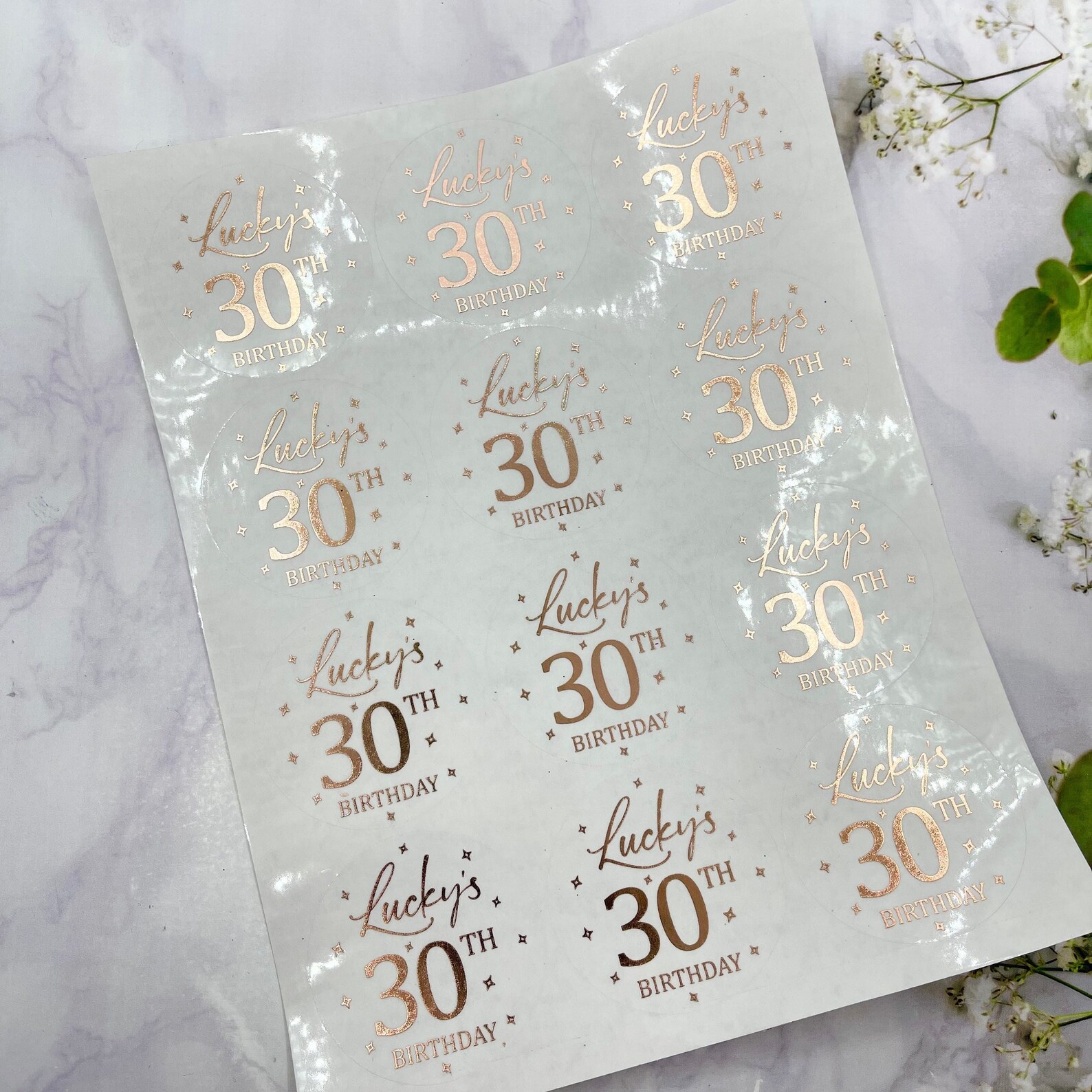 30th Birthday Stickers, Personalised Foiled 30th Birthday Stickers ...