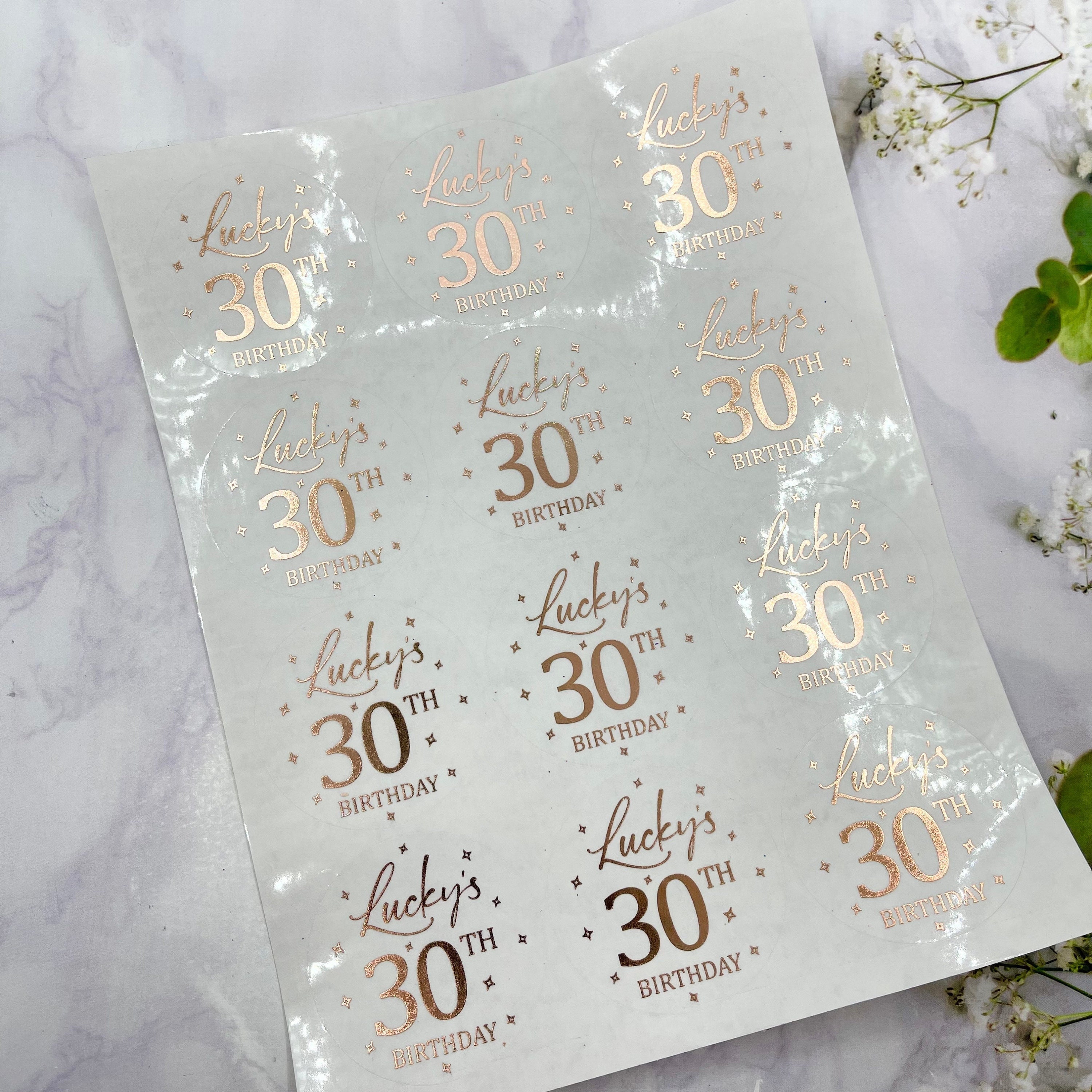 30th Birthday Stickers, Personalised Foiled 30th Birthday Stickers ...