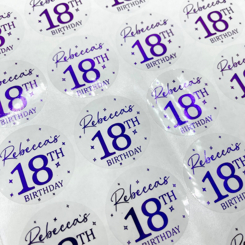 18th Birthday Stickers, Personalised Foiled 18th, Birthday Stickers ...