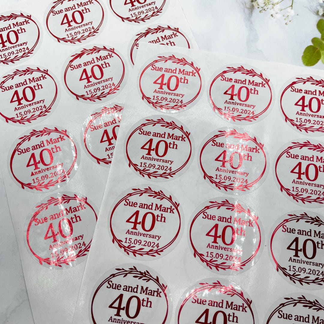 Personalised Ruby Anniversary Stickers, 40th Anniversary Stickers ...