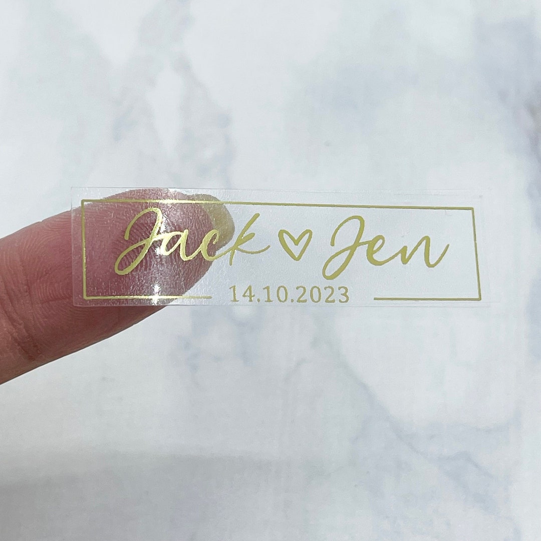 Personalised Rectangle Wedding Stickers, Gold Foil Engagement Stickers ...