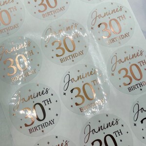 30th Birthday Stickers, Personalised Foiled 30th Birthday Stickers ...