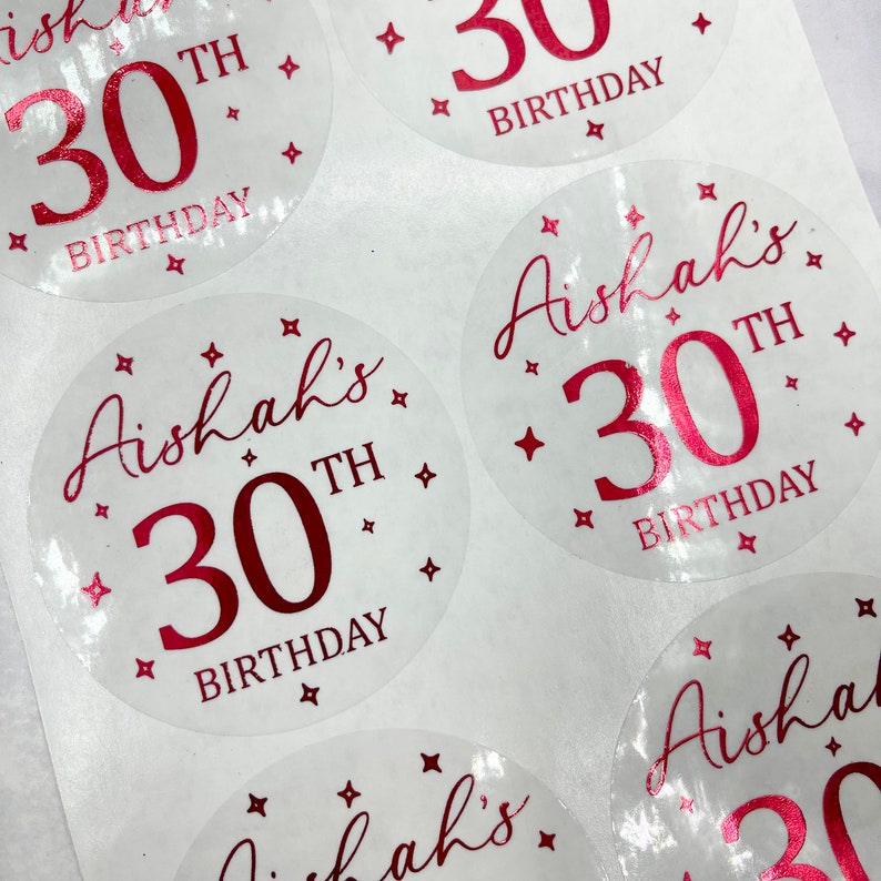 30th Birthday Stickers, Personalised Foiled 30th Birthday Stickers ...