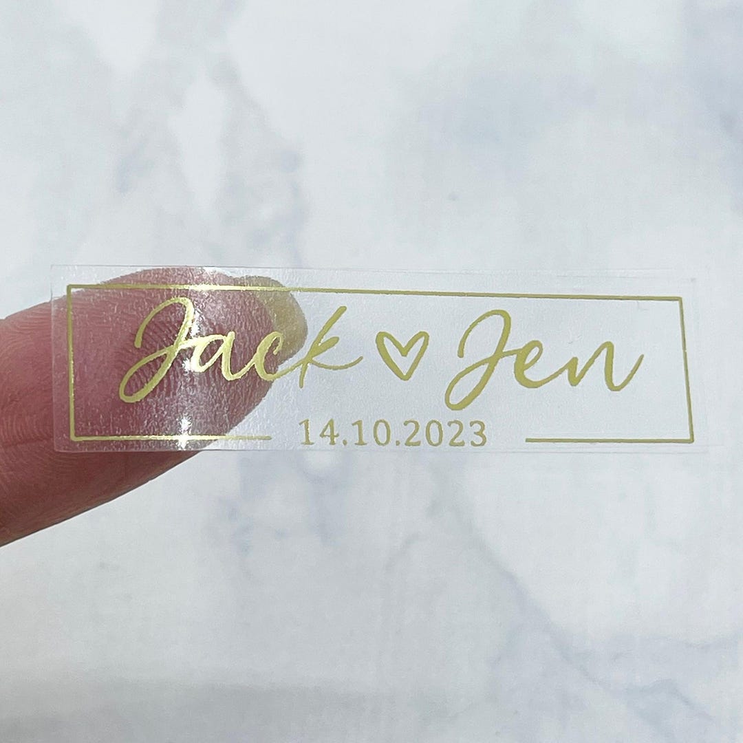 Personalised Rectangle Wedding Stickers, Gold Foil Engagement Stickers ...