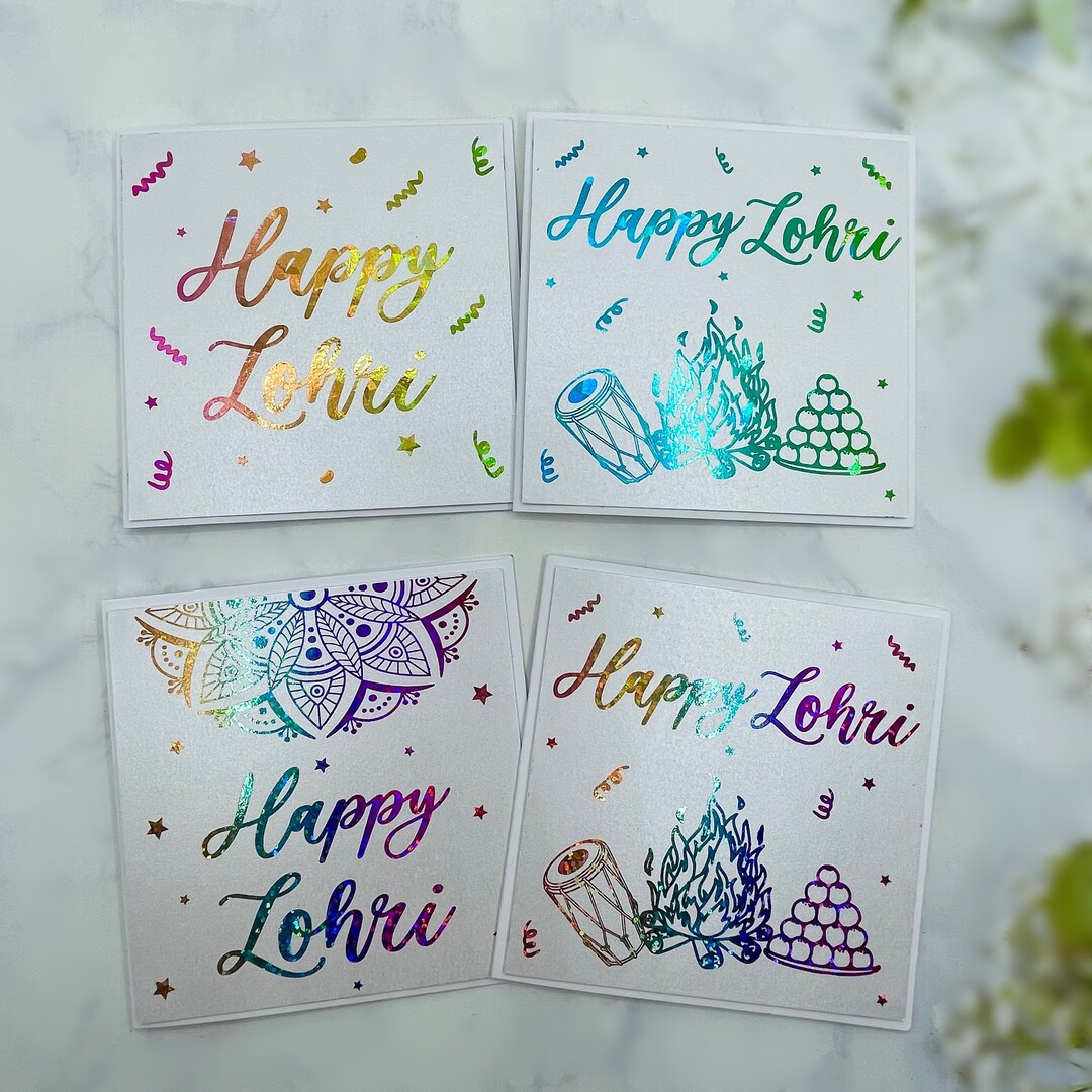 Set of 4 Lohri Cards, 10cm Lohri Cards, Foiled Lohri Cards - Etsy