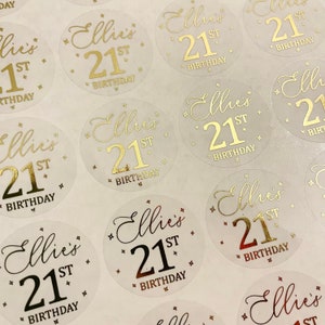 Foil Birthday Stickers, Personalised 21st Birthday Stickers, Birthday ...