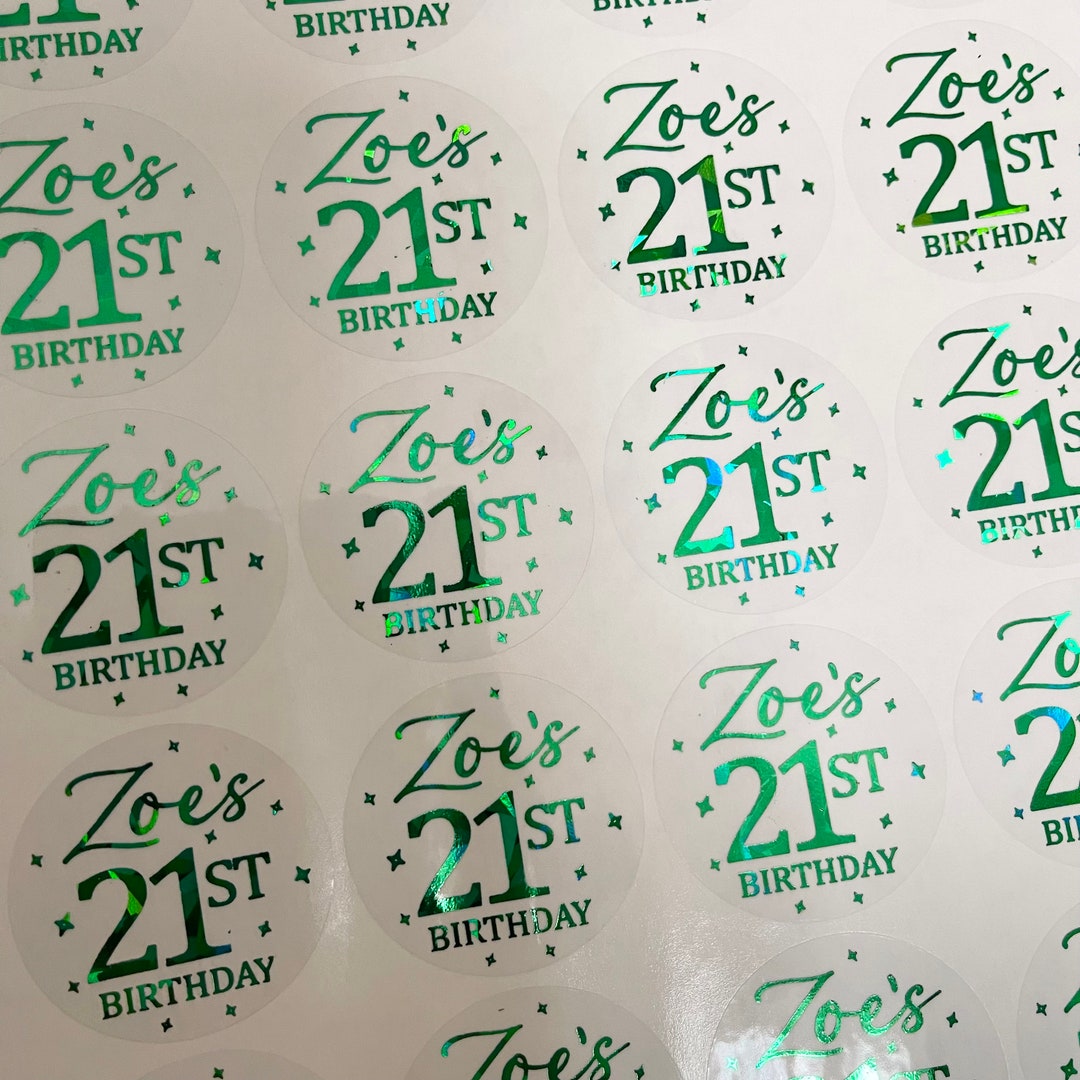 Foil Birthday Stickers, Personalised 21st Birthday Stickers, Birthday ...